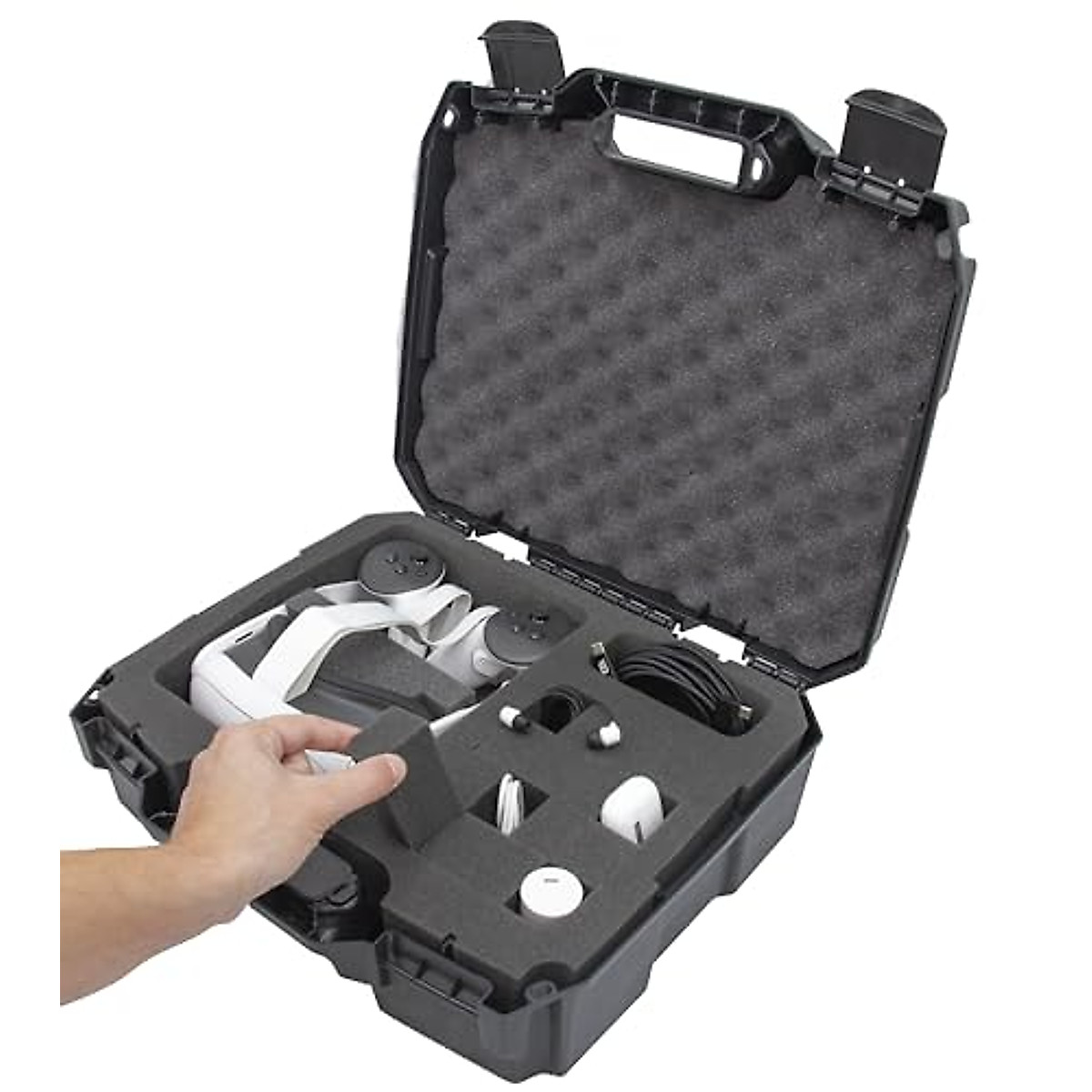CASEMATIX Hard Shell Travel Case Compatible with Meta Quest 3S, Meta Quest 3 and 2 VR Headset - Fits 256GB, 128GB and 64GB Models with Custom Compartments for Accessories Like Controllers and Cables