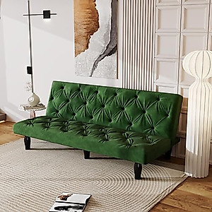 Livavege Convertible Futon Sofa Bed, 66" Velvet Upholstered Sleeper Couch Daybed with Adjustable Backrest for Studio, Apartment, Office, Small Space, Compact Living Room, 66 INCH, Green