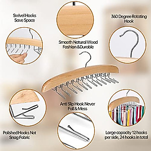 2Pcs Tank Top Hanger, Tie Belt Hangers, Bra Hanger with Premium Wood, Foldable Tie Rack Hanger,Space Saving Closet Organizer and Storage Rack, for Camisole, Bras, Ties, Necklace