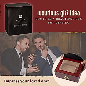 Mantello Humidor Cigar Box, Royal Glass-Top Cigar Humidors- Gifts for Men - Cigar Humidor Box for 25-50 Cigars with Digital Hygrometer & Divider - Spanish Cedar Wood Interior, Rich Cherry Finish