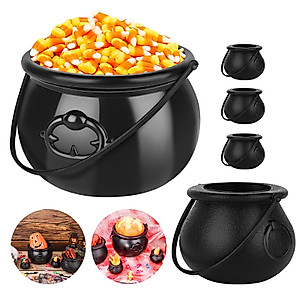 5 in 1(8.5", 5.5", 3pcs 2.8") Package Plastic Cauldron and Black Witches Cauldron,Halloween Decor Black Hanging Cauldron Candy Bucket for Holiday Trick or Treat Party and Patrick’s Day Decor