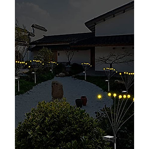 King Ma Solar Garden Lights, 2pcs 8 LED Solar Powered Firefly Lights Outdoor Starburst Swaying Vibrant Awaken Cheerful Yard Lights for Pathway Patio Landscape Decor (Warm White)