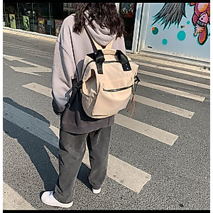 HACODAN Harajuku Grunge Aesthetic Backpack Tote Bag, Women Men Girls Schoolbag Large Back to School (beige)