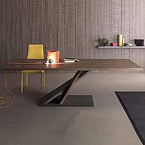 BIGMAII Rectangle Wood Conference Table Brown Dining Table Modern Wooden Kitchen Table with Metal Pedestal for Home Office Dining Room - 78.7" L Only Table