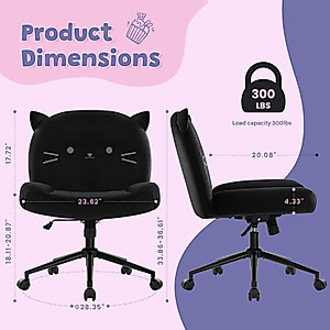 IWMH Armless Office Desk Chair with Wheels,Ergonomic Criss Cross Legged Computer Chair with Fabric Padded, Height Adjustable Wide Seat Vanity Chair,Mid Back Task Chair for Home, Bedroom (Black)