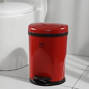 Vadidiya 2.6 Gallon Plastic Step on Trash Bin, Round Garbage Can with Foot Pedal, Red