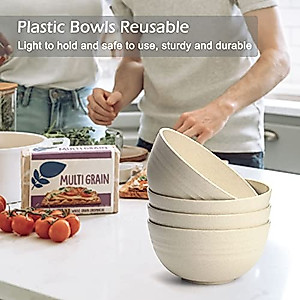 JUCOXO Unbreakable Plastic Cereal Bowls for Kitchen, 24 OZ Wheat Straw Lightweight Bowl Set of 4, Microwave Safe Bowls for Soup, Salad