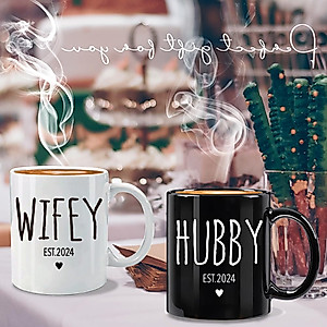 FALJIOK 11oz Coffee Mug Set EST 2024 Wifey & Hubby, Unique Coffee Mug Couples Sets Gift for Engagement Wedding Newly-Married Anniversary, Anniversary Present for Mother Father Grandparent