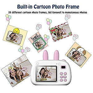 MCJL Child Camera Child Digital Camera Photograph Print Camera Cartoon Rabbit Video Recorder 1080P High List Anti Dual Lens 2.4 Inch IPS Screen,Pink,No Memory Card