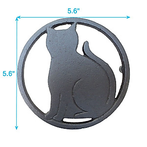 Black Cat Metal Trivet with Feet for Kitchen or Dining Table - Cast Iron - 5.6-Inches Across - More Than One Makes a Set for Countertop - Popular Cat Lover Gifts and Halloween Decorations