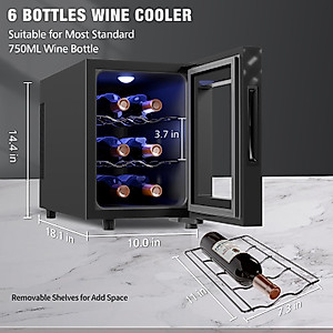 JINJUNYE 6 Bottle Wine Cooler Refrigerator, Wine Fridge Small, Countertop Wine Cooler with Digital Temperature Control, 46-66℉ Mini Freestanding Wine Cellars Glass Door, Gift for Wine Lover