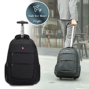 OIWAS 15.6 Inch Rolling Backpack for Adults Loptop Wheeled Backpack with Wheels Travel Carry on Luggage Bag Work School Computer Bag Business Trolley Men Women 30L Black