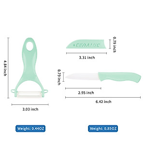 binyu Ceramic Vegetable Fruit Peeler and Paring Knives Set - Effortless Precision in Every Peel，Suitable for Processing Various Fruits and Vegetables in the Kitchen (Green)