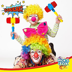 Squeaky Hammer Toy for Kids, 14” Long with Soft Plastic Mallet, Fun Birthday Party Favor for Carnival, Circus, and Whack a Mole Games, Interactive Pounding Action, Red Carry Bag