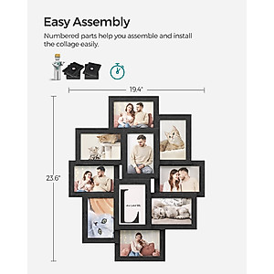 SONGMICS Collage Picture Frames, 4x6 Picture Frames Collage for Wall Decor, 10 Pack Photo Collage Frame for Gallery, Multi Family Picture Frame Set, Glass Front, Assembly Required, Ink Black
