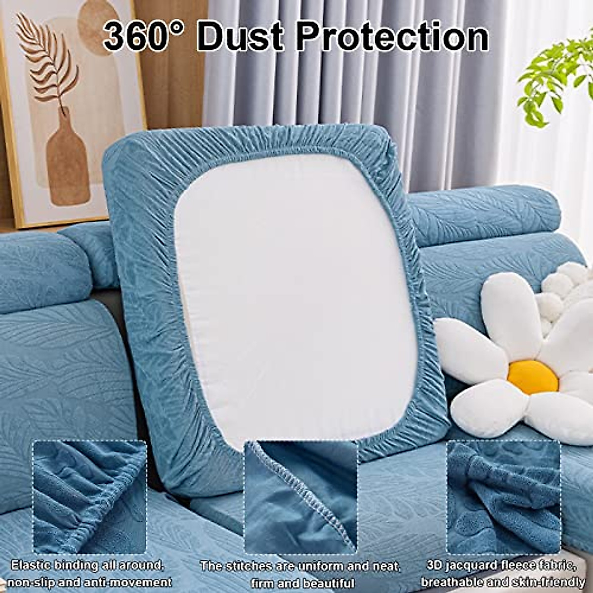 Magic Sofa Cover, 2023 New Wear-Resistant Universal Sofa Cover, Stretch Couch Cushion Slipcovers Replacement, Anti-Slip Recliner Sofa Cover, L Shape Sofa Covers,Blue,4 Seater
