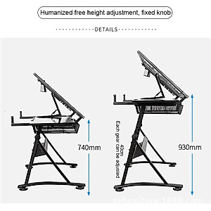 EESHHA Drawing Table Drafting Desk, Adjustable Glass Drafting Table,Versatile Art Study Table,with Storage Drawers,Art Studio Design Sketching Painting Work Station