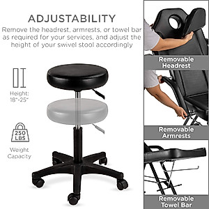 Best Choice Products 71in 3-Section Multipurpose Massage Bed, Spa & Salon Facial, Tattoo Chair w/Hydraulic Stool, Removable Headrest, Facial Cradle, Towel Hanger - Black