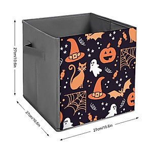 DamTma Halloween Pumpkin Ghost Spider Cube Storage Bin with Handles Foldable Cute Cat Ghost 11 Inch Storage Baskets Toys Organization for Home Room Closet Shelves Set of 2