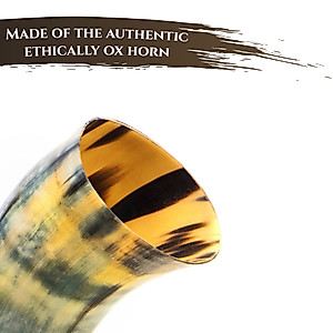 Trondebal Viking Drinking Horn Set of 3 with Stand, 10 Oz Natural Ox Horn | Cool Unique Beer Gift for Men and Women, Home Decor, Medieval Shot Glasses for Ale, Mead, Alcohol, Whiskey