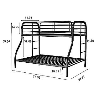 Reemoon Metal Bunk Bed, Twin Over Full Size Beds with Two Side Ladders & Safety Guard Rail, Space-Saving Design, Noise-Free, Black