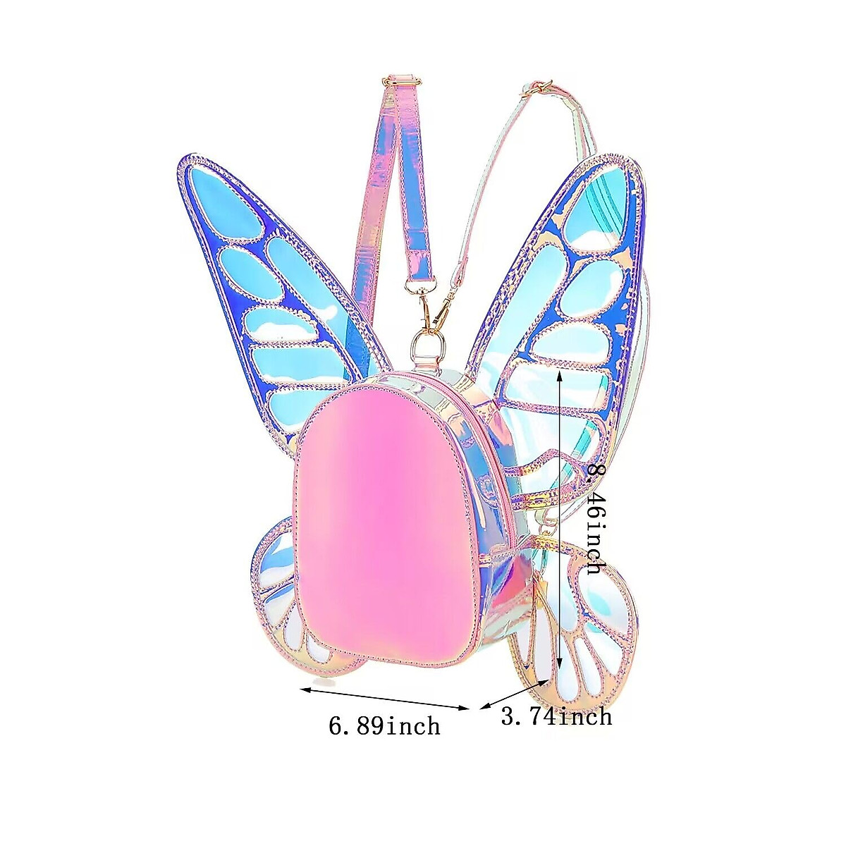 ENJOININ Women's Laser Holographic Backpack Butterfly Angel Wings Casual Daypack Shoulder bag for Young Girls (Laser Pink)