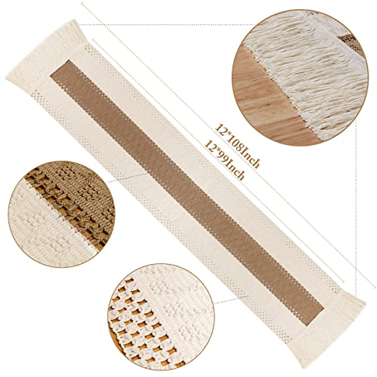 OurWarm Boho Table Runner Splicing Burlap Macrame Table Runner for Home Decor, Cream & Brown Farmhouse Table Runner with Tassels for Bohemian Rustic Wedding, Bridal Shower, Dinner (12x108 Inches)