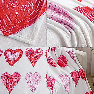 COTTEBED Hearts Throw Blanket Flannel Couch Blankets Girls Throws for Women Red White Valentines Day Gifts Girlfriend Blankets Boyfriend Wife Birthday Decorations Present Blanket