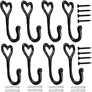 Ebliiny Decorative Wall Hooks Coat Towel Hook,8 Pcs Key Bag Hanger Coat Hooks Cast Iron Vintage Holder Love Heart Shape Home Decor,Bath Kitchen Garage Hanging Scarf Cap Cup Hat Purse Robes Hook