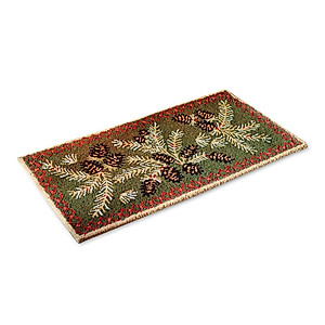 Plow & Hearth 2'x4' Hooked Pine Cone Fireproof Hearth Rug |100% Wool Fireplace Mat | Protect Home Décor Hardwood Floor and Carpet from Sparks and Embers Wood Stove