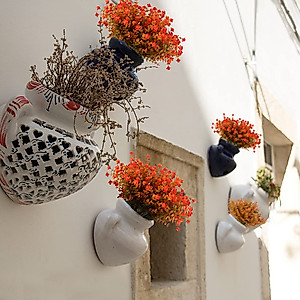 URSTOUD 6PCS Artificial Eucalyptus Plants,Fake Boxwood Shrubs UV Resistant No Fade Faux Plastic Bridal Bouquet Indoor Outdoor Home Garden Kitchen Office Table Vase(Fall Orange), Brown Orange