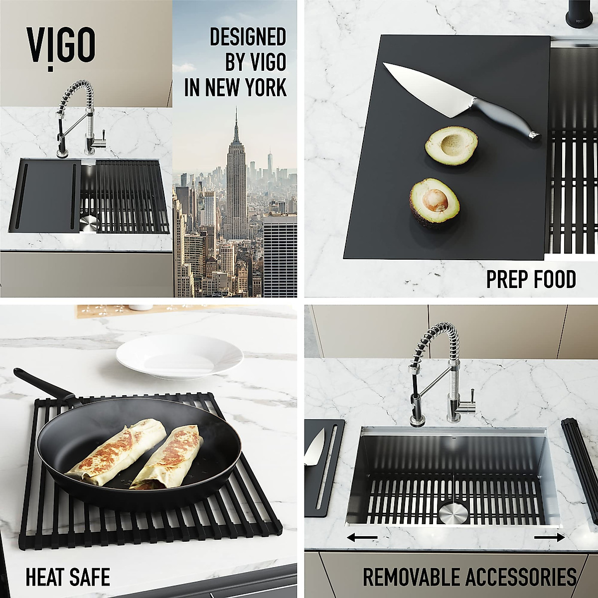 VIGO Mercer 30 inch L x 20 inch W Undermount Stainless Steel Single Bowl Kitchen Sink with Accessories - Kitchen Sink VGR3020CK1