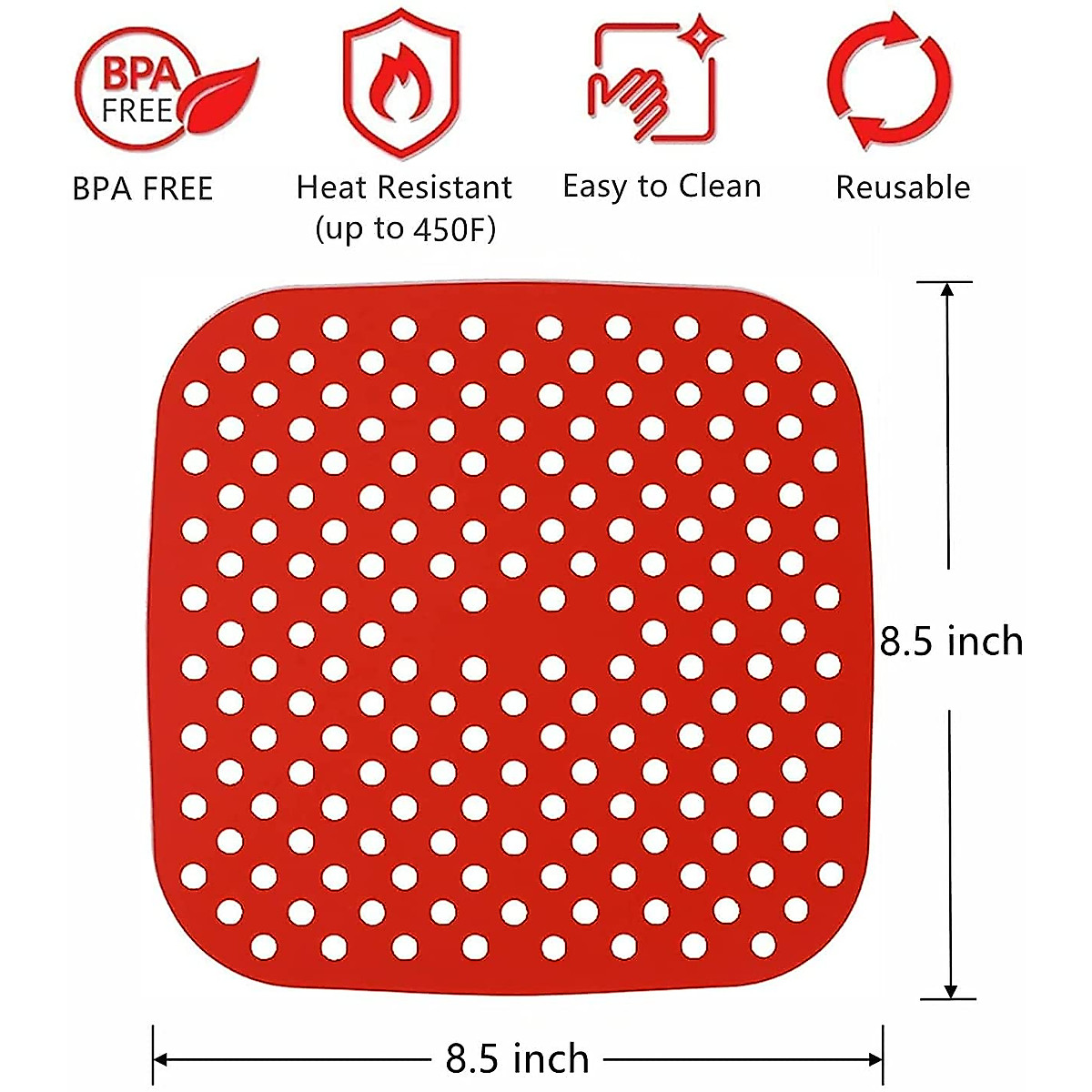 Armrouns Reusable Air Fryer Silicone Liner, 8.5Inch Square Non-Stick, BPA Free Reusable Air Fryer Accessories(2 Packs).