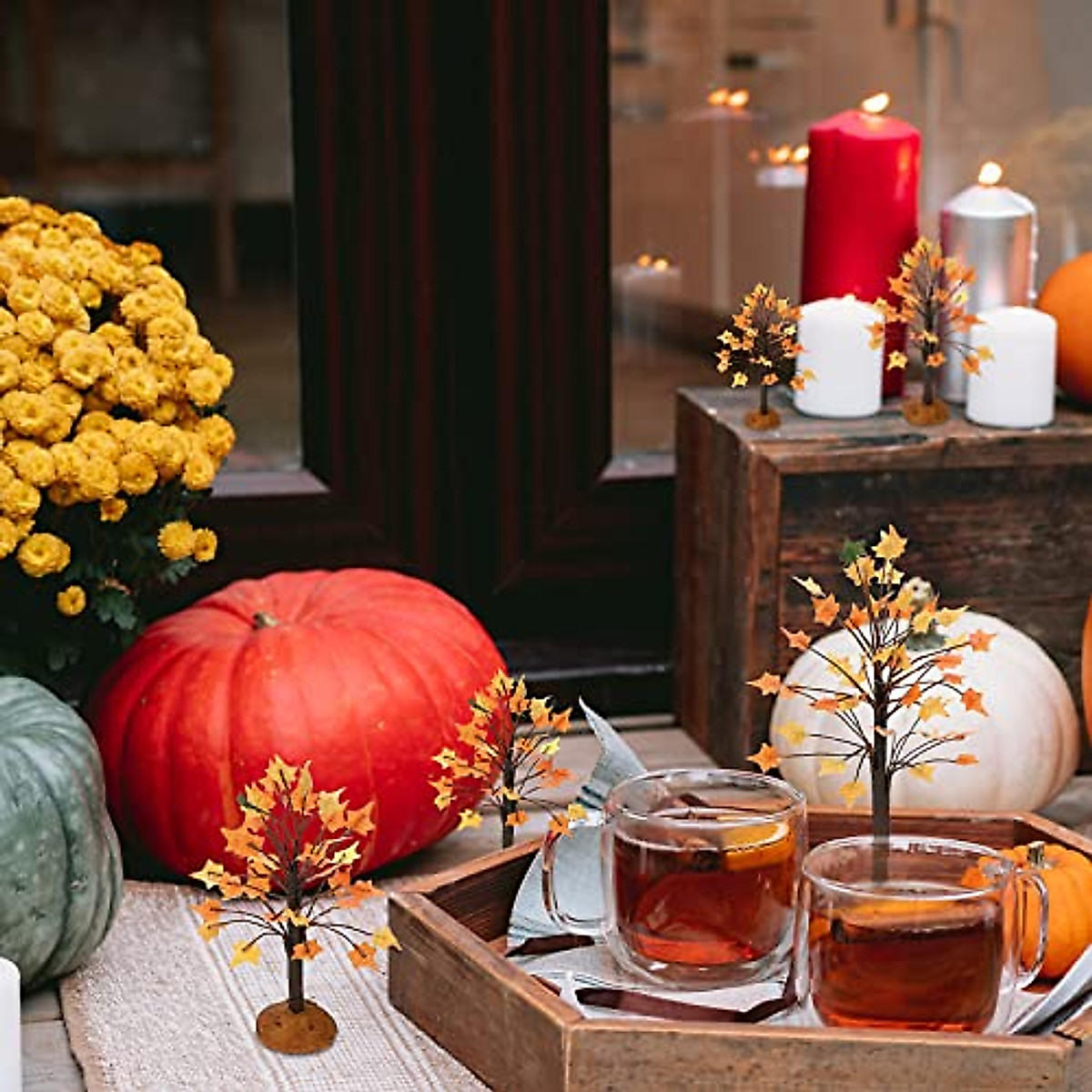 6 Pieces Mini Decor Trees Small Holiday Branch Village Trees Artificial Model Trees Miniature Trees Village Displays Tree for House Garden Festival Decorations, 3 Sizes (Maple Tree)