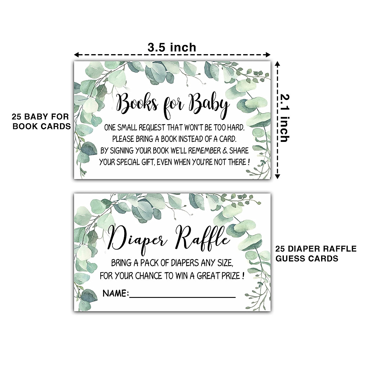 Baby Shower Invitation Kit, Diaper Raffle Games, Books For Baby, Greenery, Eucalyptus Baby Gender Reveal Fill In Invites Cards, Each Design 25 Cards & 25 Envelopes （A Total of 100 set） - BABYSET-007