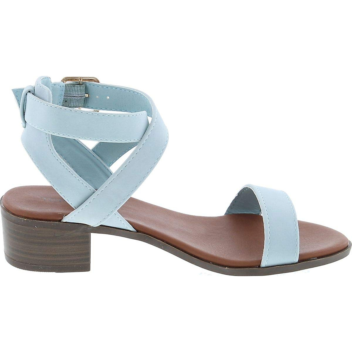 TOP Moda Vision-75 Women's Ankle Wrap Adjustable Buckle Stacked Chunky Heel Sandal,Light Blue,5.5
