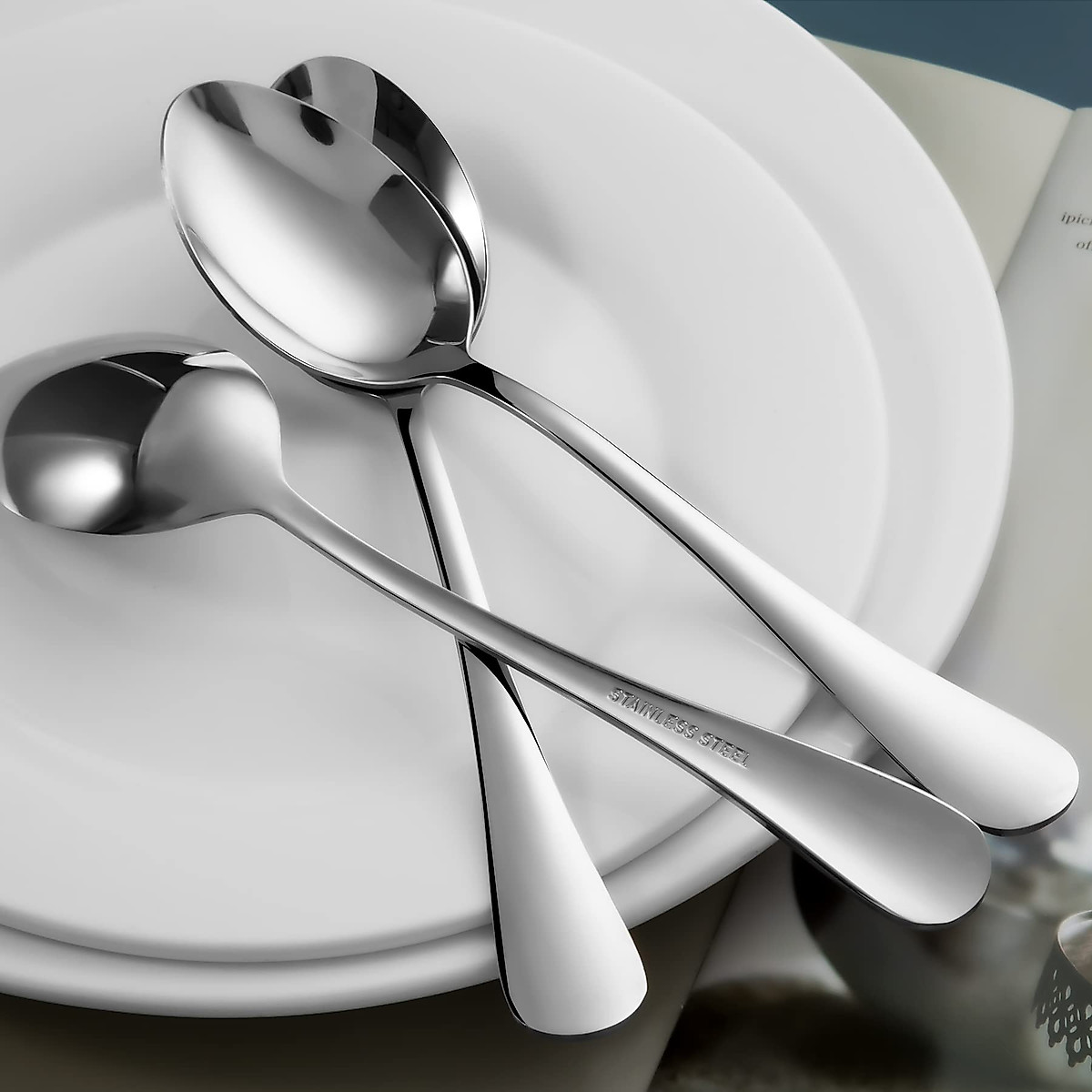 SANTUO Stainless Steel Dinner Spoons Set,12 Piece 7.3" Spoons Silverware,Table Soup Spoons Set,Mirror Finish & Dishwasher Safe