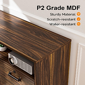 VINGLI Wide 4 Drawer File Cabinet with Lock, Wood Lateral File Cabinet with Open Shelves, Lockable Rolling File Cabinets for Home Office, Dark Brown File Cabinet Printer Stand, Letter Sized