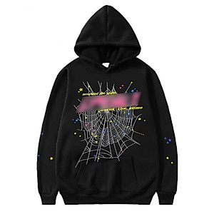JINZIYINZI Spider Hoodie for Women Man Hip Hop Loose Sweatshirt Sport Tracksuits Pants Y2K Long Sleeve Pullover Hoodies A Black