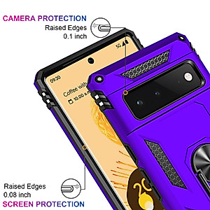 IKAZZ Suitable for Google Pixel 6 Pro Case,Military Grade Shockproof Heavy Duty Protective Phone Cover Pass 16ft Drop Test with Magnetic Kickstand Car Mount Holder Purple