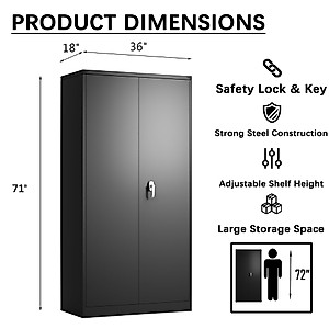 Waqiv Metal Lockable Storage Cabinet with 2 Doors,Tall Garage Tool Cabinets with Adjustable Shelves,71" Steel Filing Storage Locker for Home Office,Garage