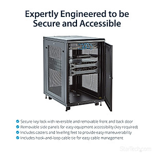 StarTech.com 19" 18U Server Rack Cabinet and 8 Outlet Horizontal 1U Rack Mount PDU Power Strip Bundle