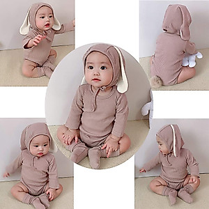 ACEHCEAR Baby Boys Girls Bunny Outfit My First Easter Outfits Baby Halloween Costume Infant Newborn Bodysuit Romper with Long Bunny Ear Hat 0-6 Months