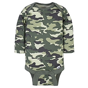 Gerber Baby Boys' 6-Pack Long-Sleeve Onesies Bodysuit, Tiger Green, 6-9 Months