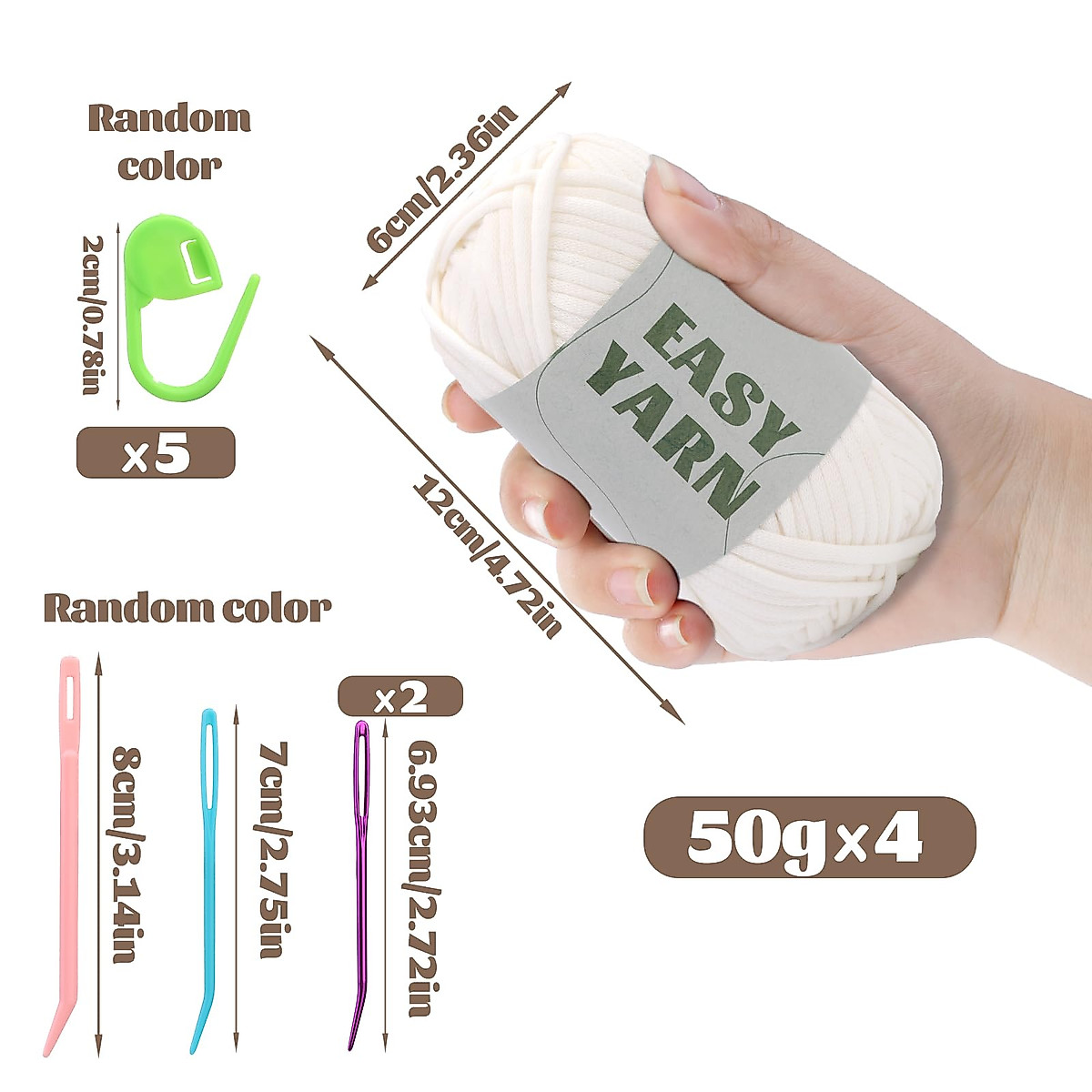 4x50g(7.1Oz) Yarn for Crocheting and Knitting, 4x87yds Beginner Easy Crochet White Cotton Yarn for Beginners with Easy-to-See Stitches, Worsted-Weight Medium #4 - Cotton-Nylon Blend