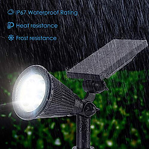 JACKYLED Solar Spot Lights Outdoor, Solar Landscape Spotlights IP67 Waterproof 2-in-1 Outdoor Solar Landscape Lighting Auto On/Off for Tree Flag Yard Garden Pathway, Pack of 4, White Light