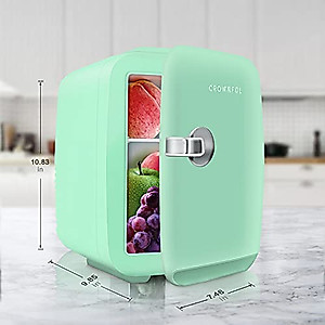 CROWNFUL Mini Fridge, 4 Liter/6 Can Portable Cooler and Warmer Personal Refrigerator for Skin Care, Cosmetics, Beverage, Food,Great for Bedroom, Office, Car, Dorm, ETL Listed (Green)