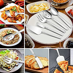 LIANYU 45 Pieces Heavy Duty Silverware Set with Serving Utensils, Fancy Stainless Steel Flatware Set for 8, Modern Cutlery Set Thick Eating Utensils for Wedding Entertaining, Dishwasher Safe