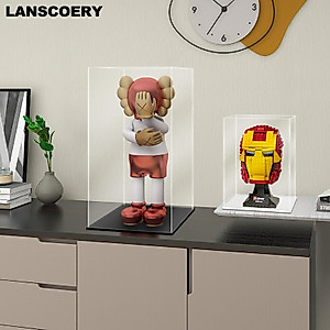 LANSCOERY Acrylic Display Case, Assemble Showcase Display Box for Collectibles, with Dustproof & Seamless Display Design, Compatible with Lego R2-D2 43217 75304 Collectibles 8x8x12inch Black Base