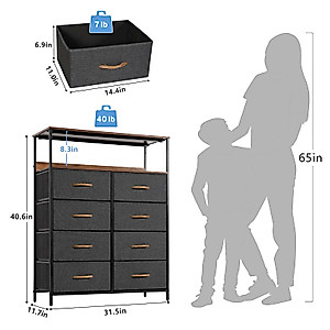 LYNCOHOME Dresser for Bedroom with Shelves, Chest of Drawers for Bedroom, Closet, Clothes, Bureau, Sturdy Steel Frame, Wood Top, Removable Fabric Drawers (Charcoal)